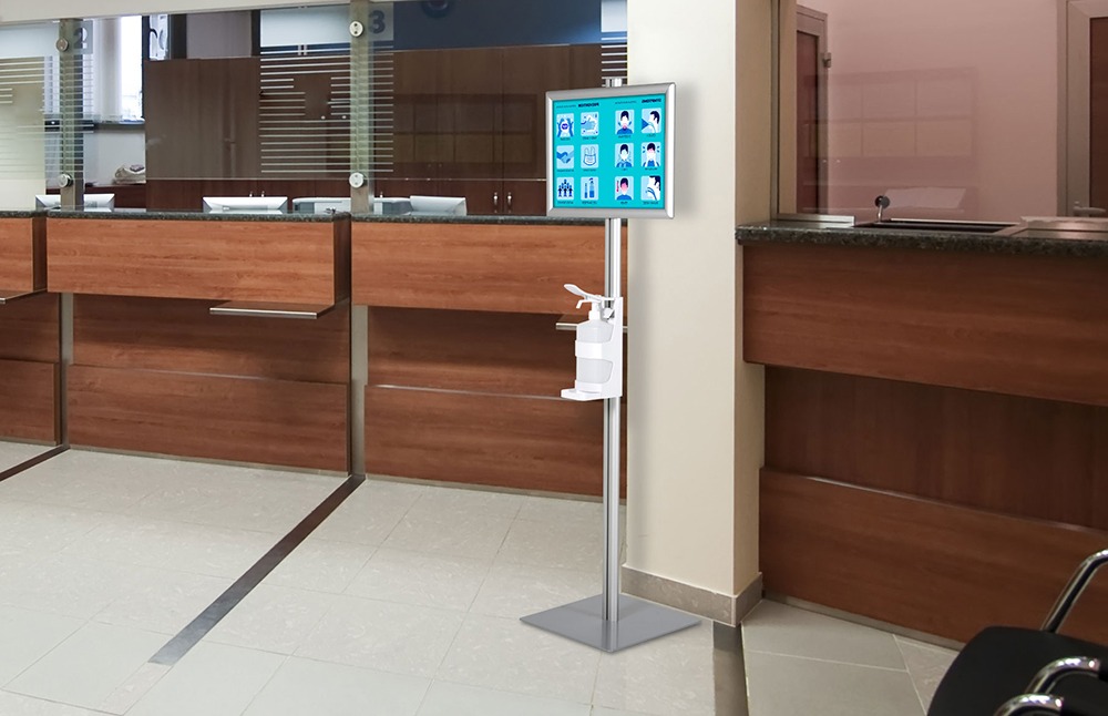 Hand Stanitizer Floor Stand With Opti Frame Vol2 - MT Displays
